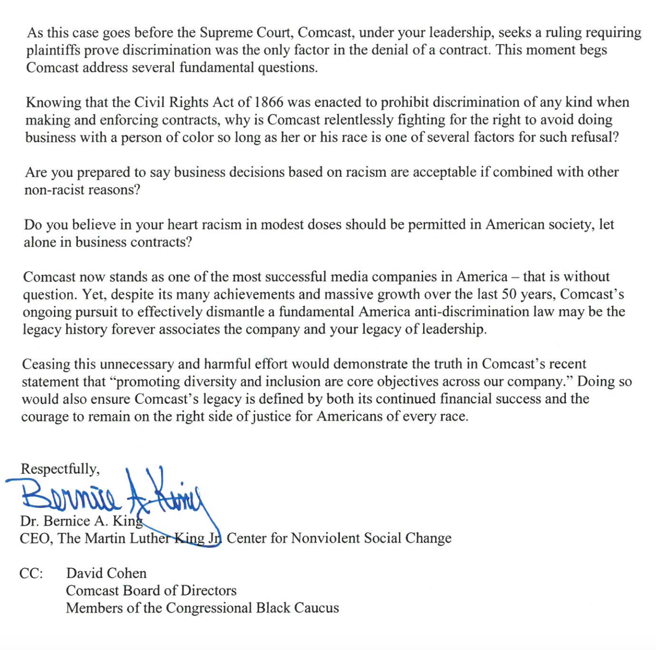 Dr. Martin Luther King Jr.’s daughter sends open letter to Comcast to ...