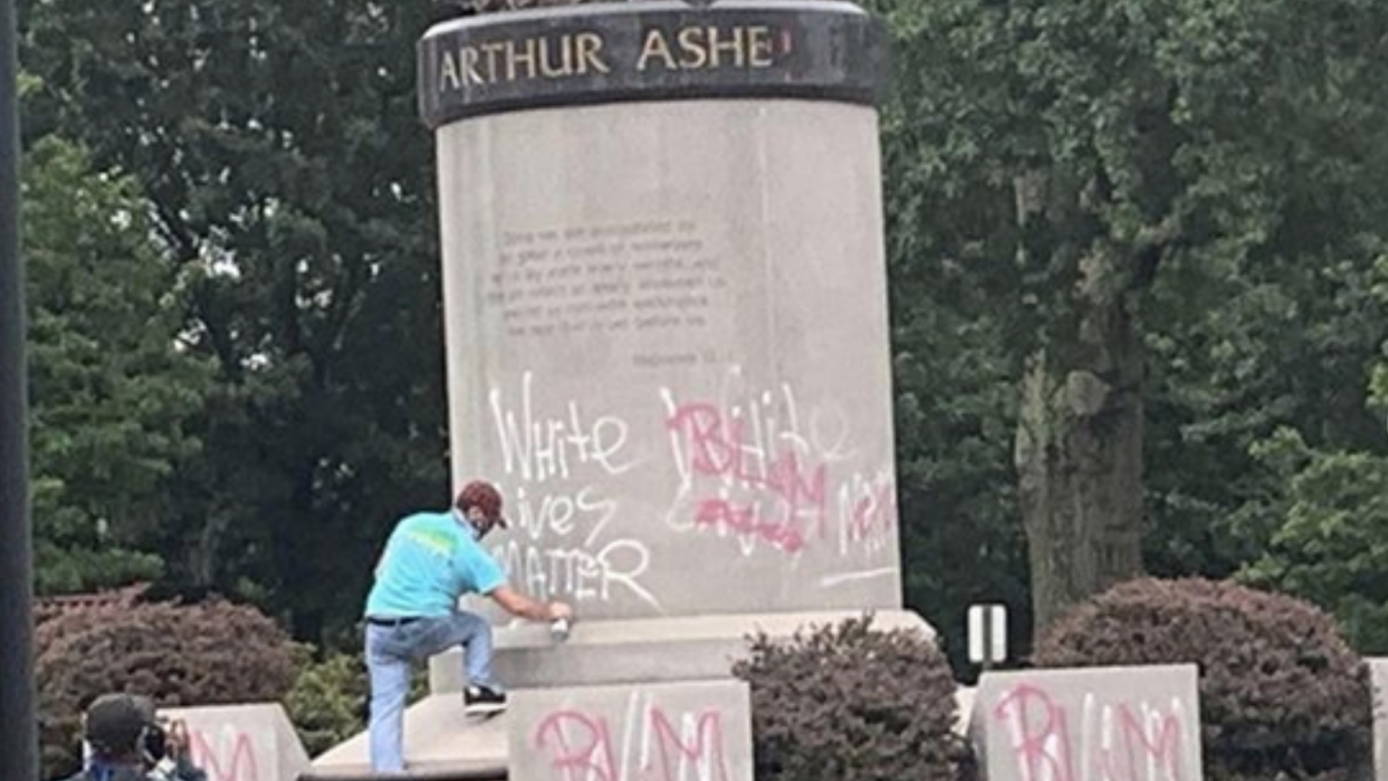 Virginia Arthur Ashe statue vandalized with 'White Lives Matter'