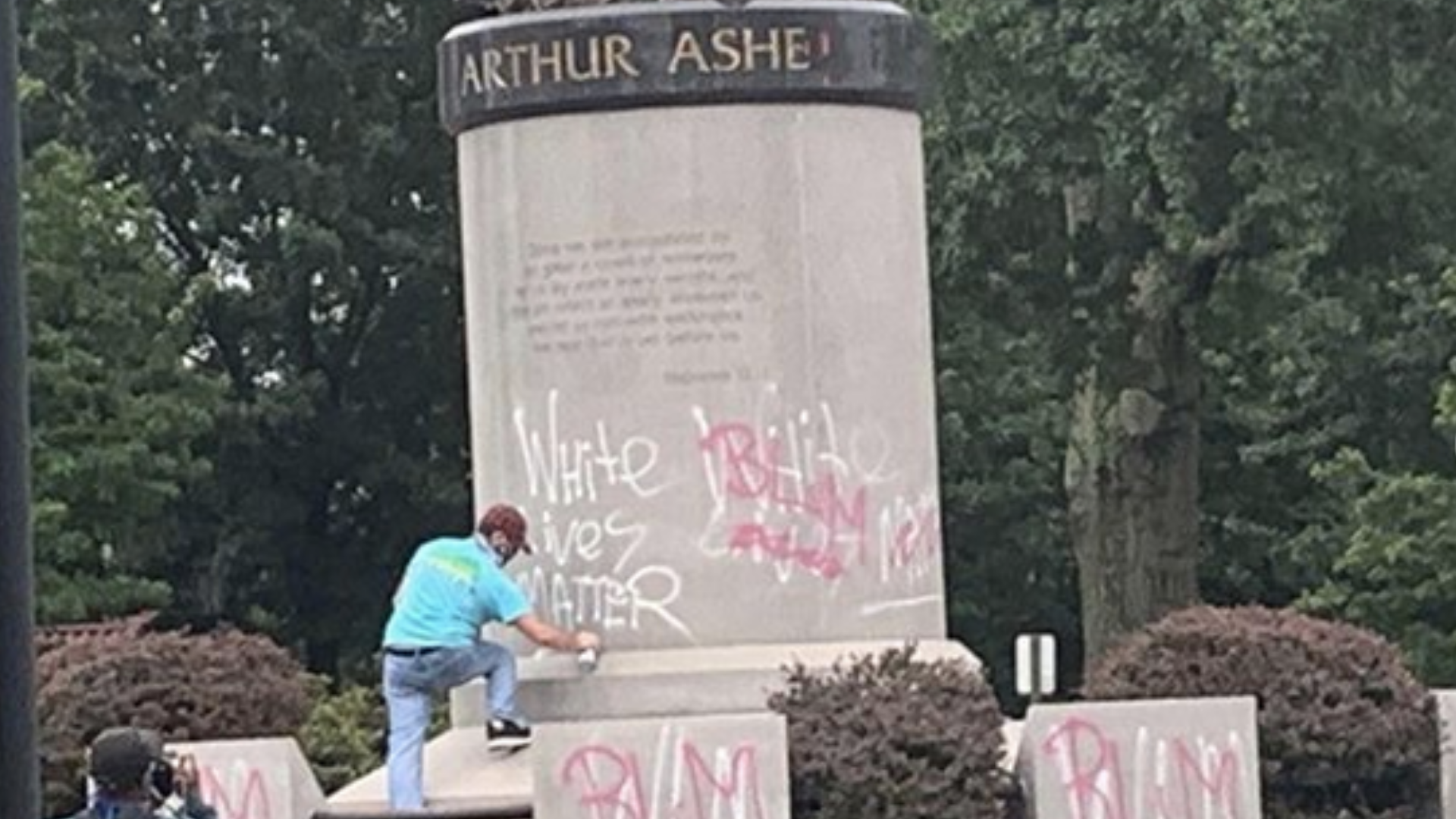 Virginia Arthur Ashe statue vandalized with 'White Lives Matter'