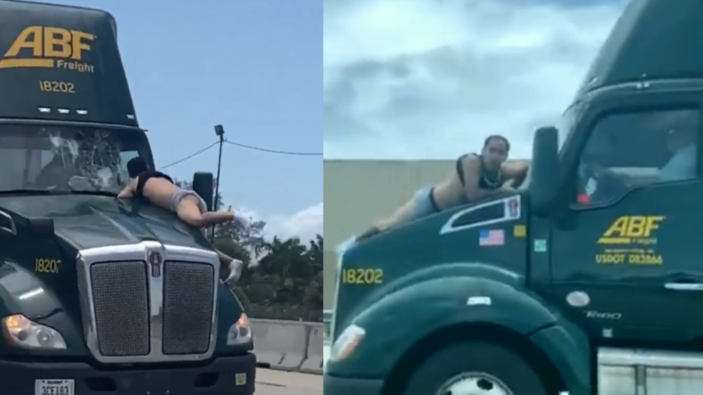 Florida man swings from front of truck for 9 miles in bizarre video