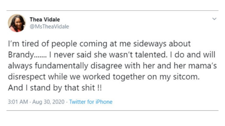 Brandy reacts to Thea Vidale saying she was disrespectful on set of 90s ...