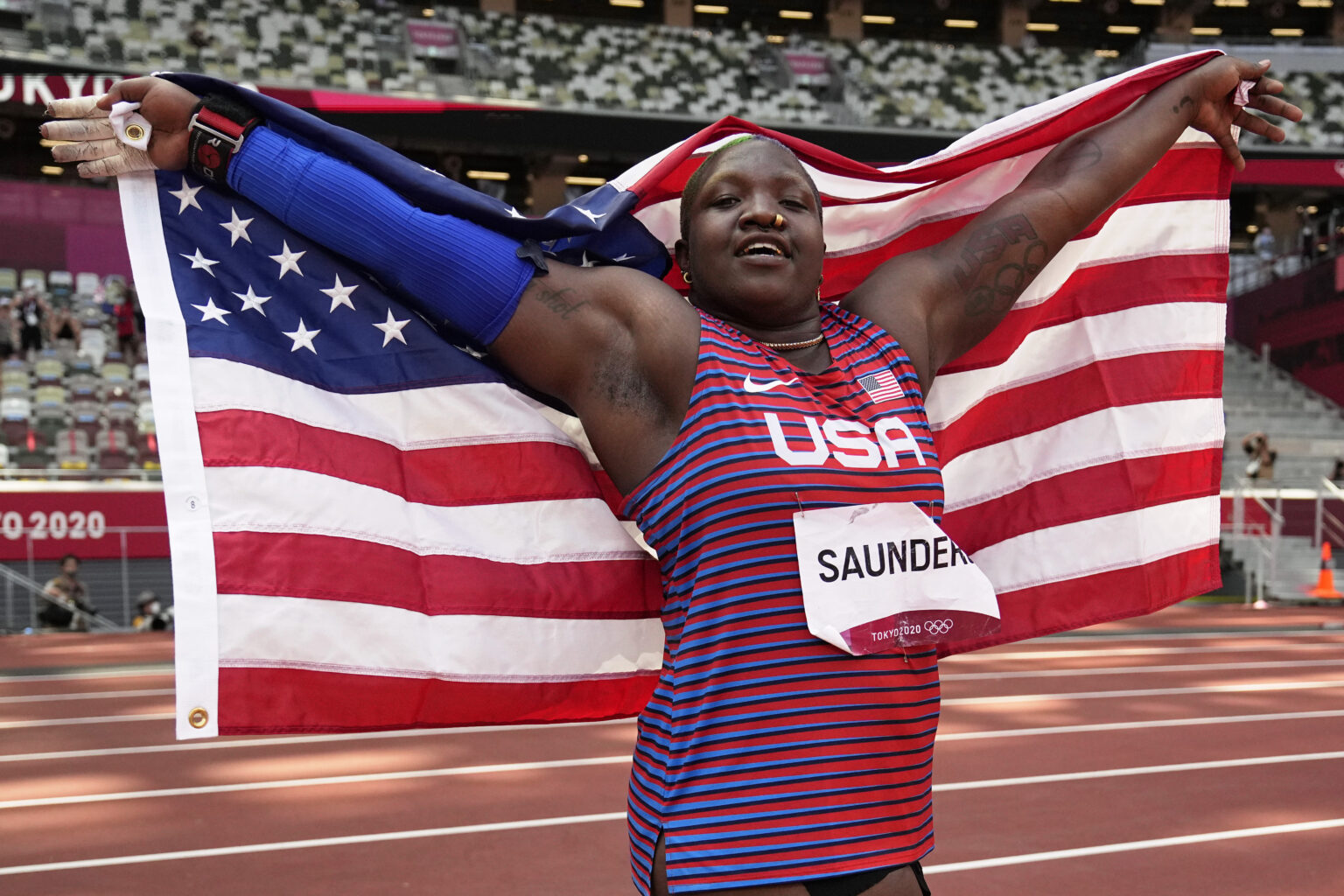 Raven Saunders wins silver in shot putt, makes statement for unity ...
